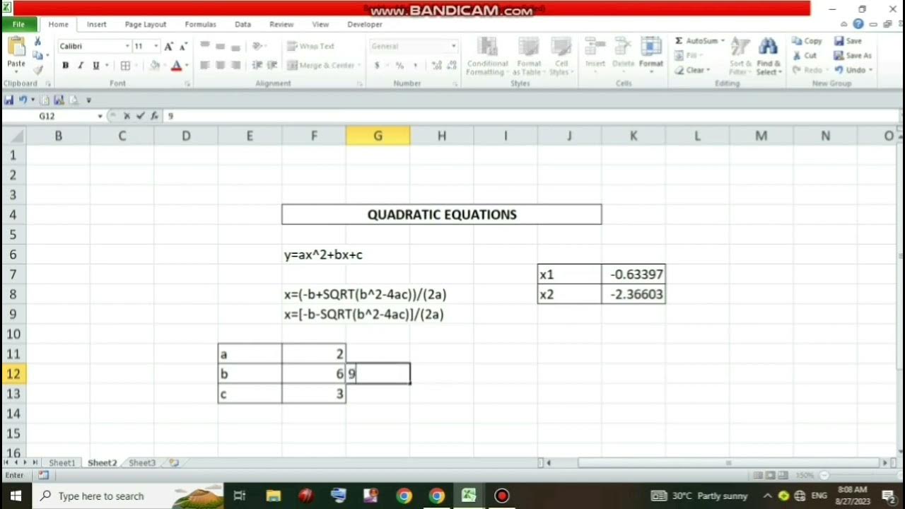 Creating a Quadratic Equation Solver in Excel. - YouTube