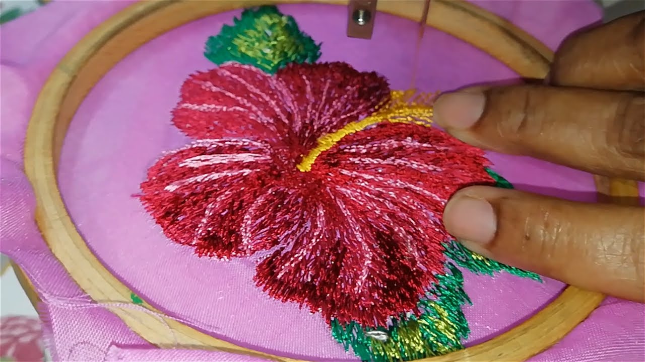 Hibiscus embroidery/Machine embroidery/Tutorial for beginners - YouTube