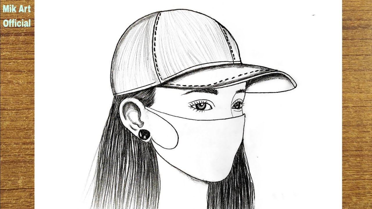Girl Drawing with Mask and Cap || Drawing Tutorial || how to draw girl ...