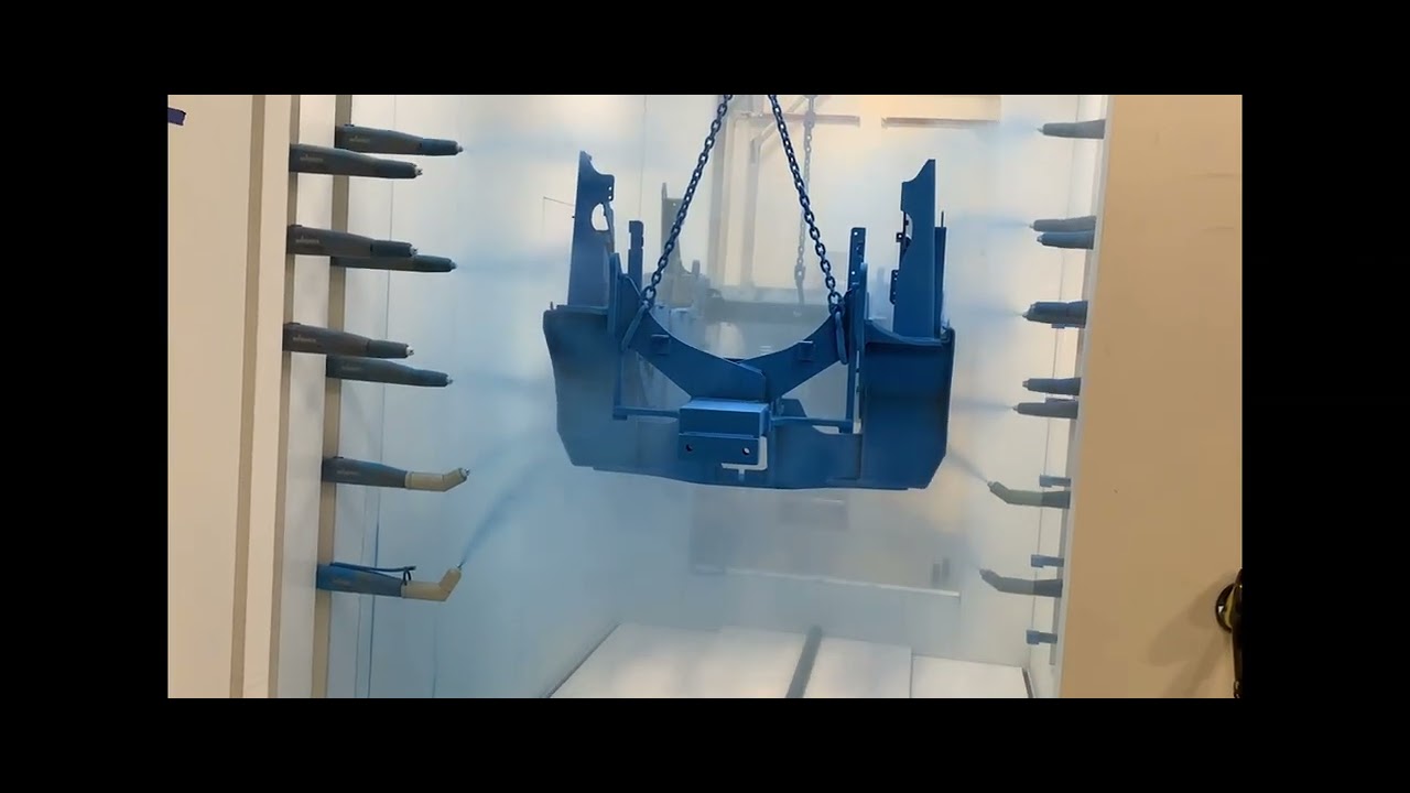 Powder coating forklift chassis - YouTube