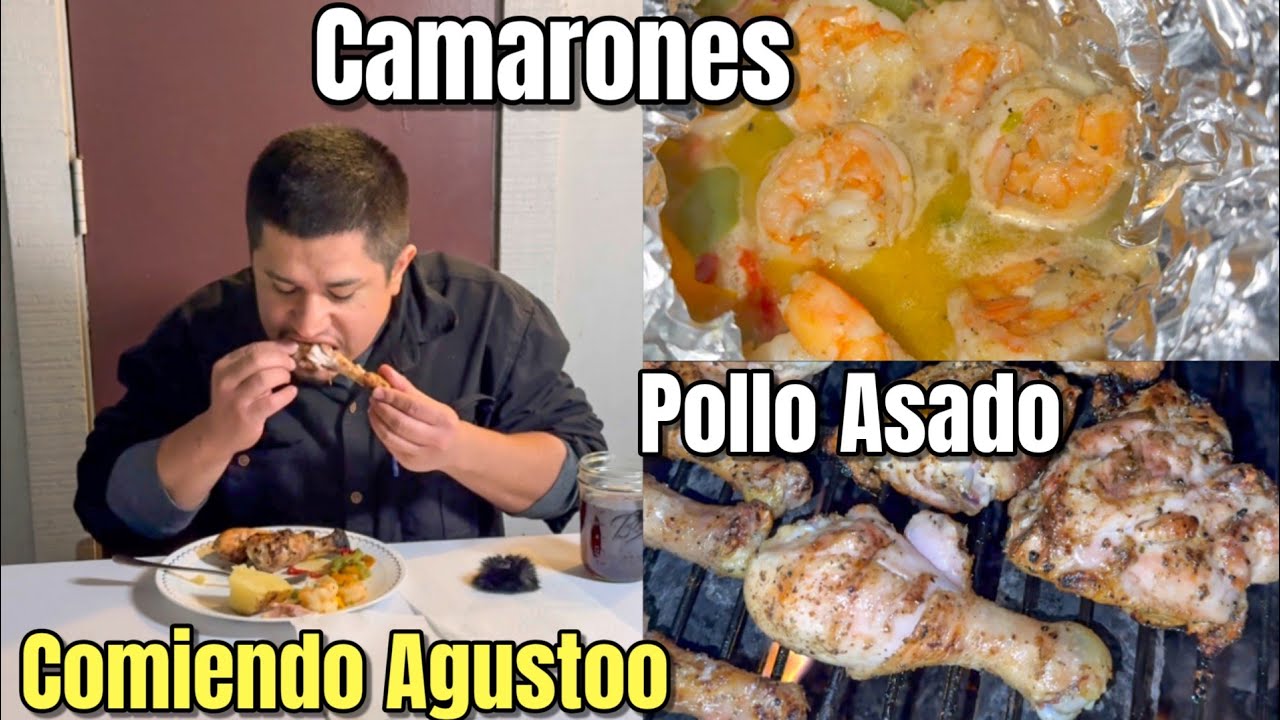 Asando Pollo Jugoso Con Camarones Y Papas Disfrutando La Comida! - YouTube