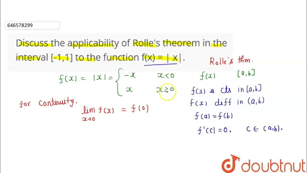 Discuss the applicability of Rolle\'s theorem in the interval [-1,1] to ...