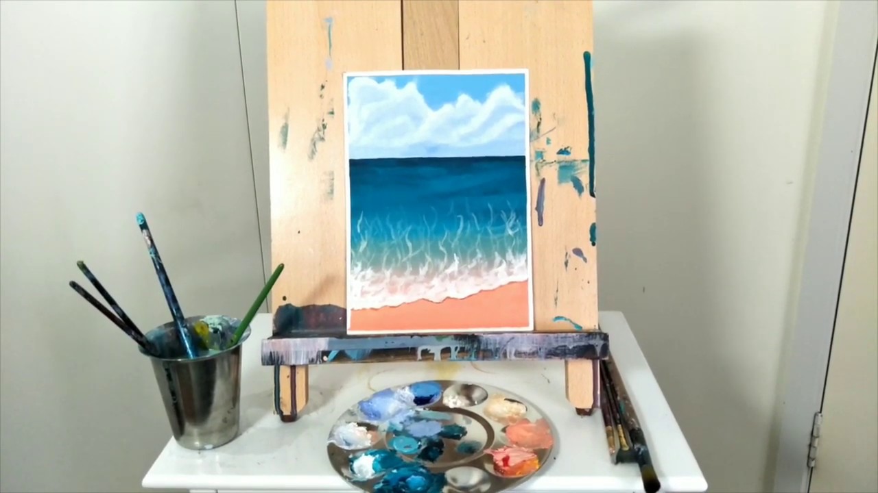BEGINNERS beach/ocean painting tutorial - ACRYLIC PAINT - YouTube
