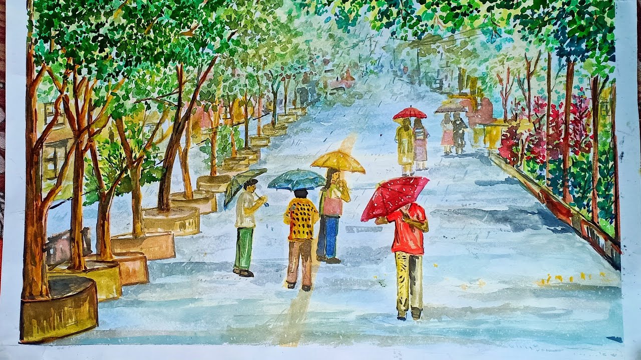Rainy season Drawing#watercolor #tutorials - YouTube