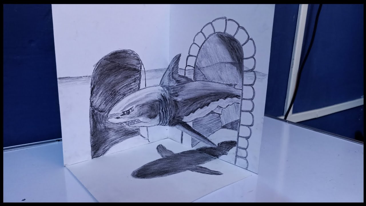 How to draw white Shark in 3D art on paper. - YouTube