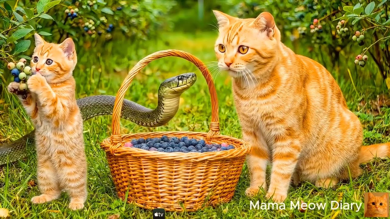 Mama Cat And Kittens Go Blueberry Picking And Meet A Cobra.🐱🐾 - YouTube