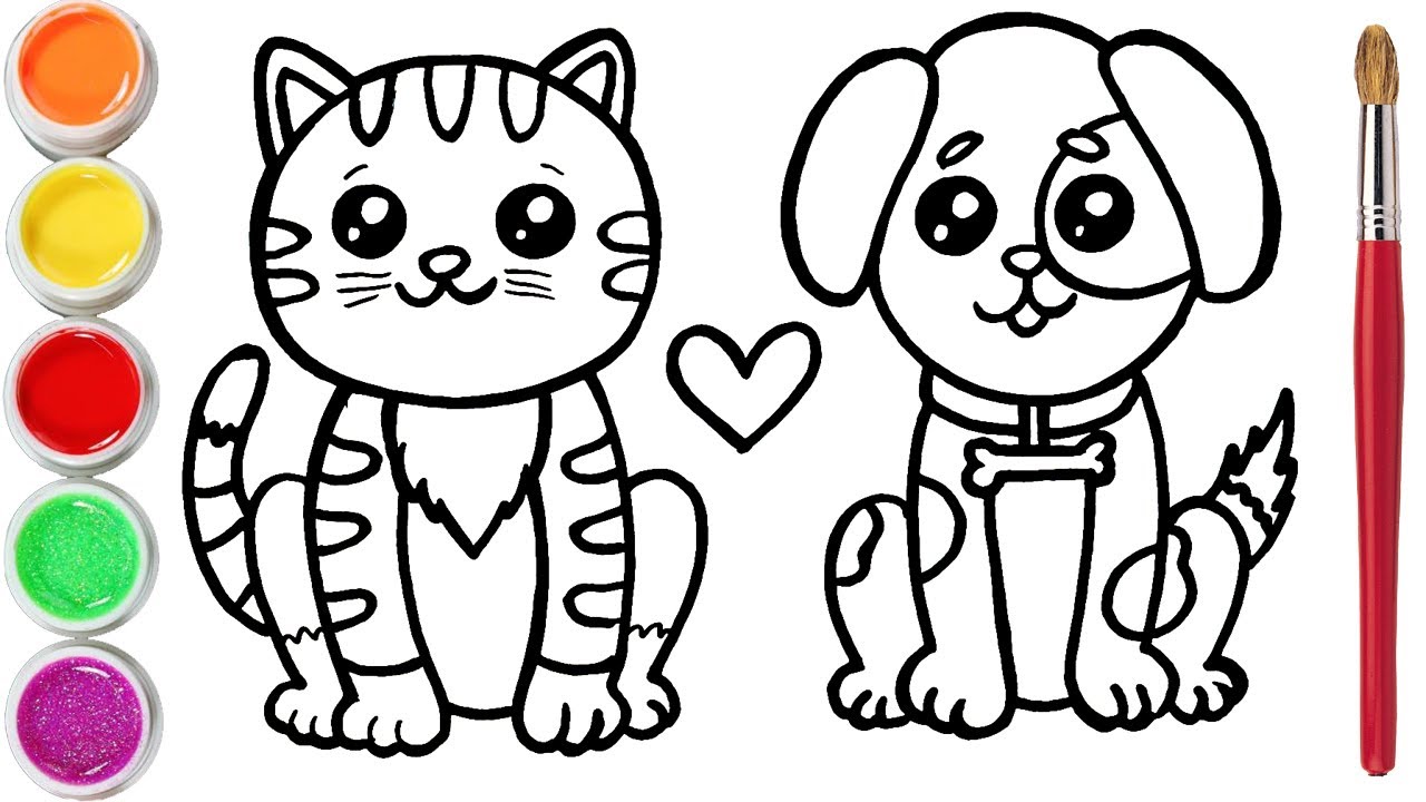 How to draw a cat and a dog for children, spanking, mouth and sweets ...