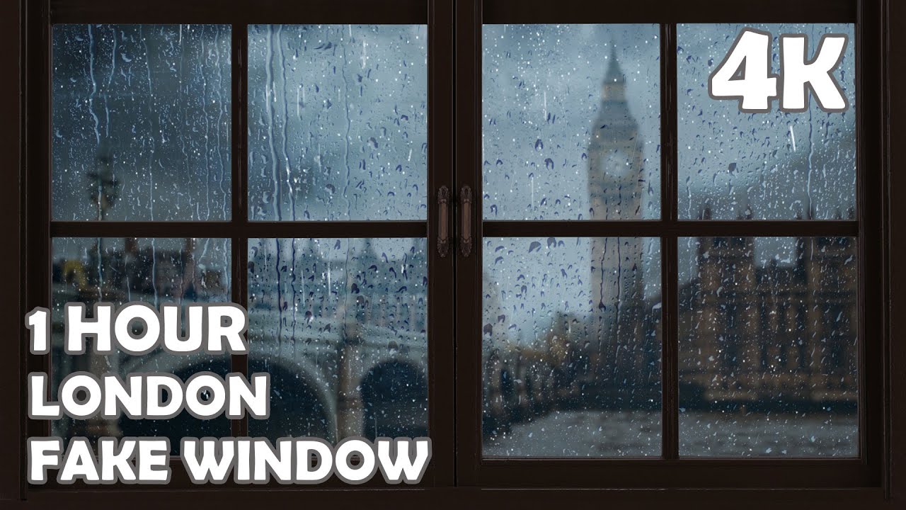 4K Fake Window - LONDON | 1 Hour | London Ambience - Rain On Window ...