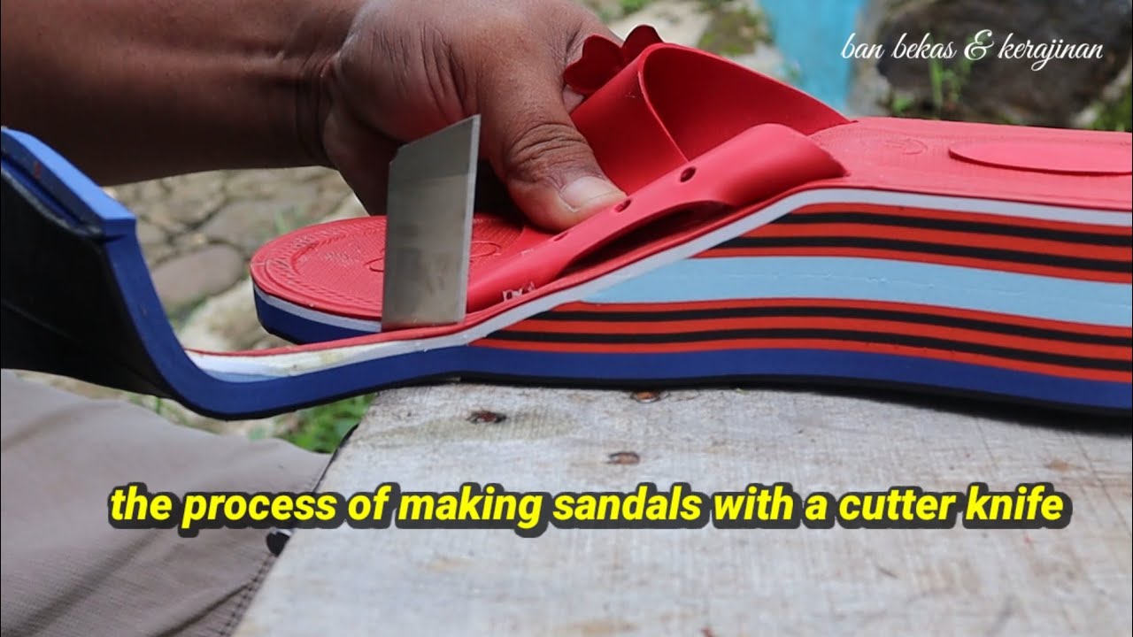 the process of making sandals with a cutter knife - YouTube