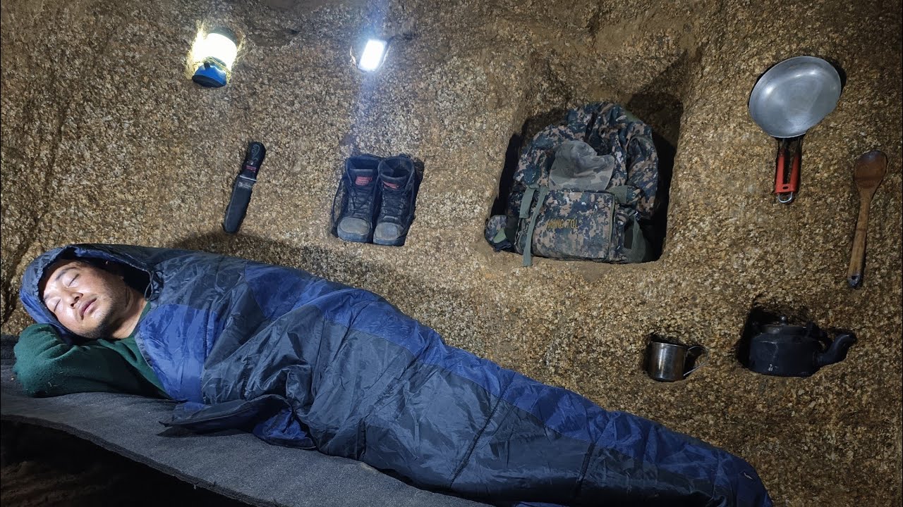 Solo camping built an amazing underground shelter in hilli area - YouTube