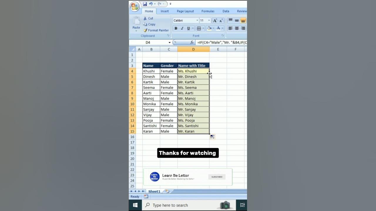 Dont Miss This Learn How To Add Mr And Ms Before Names In A Snap Exceltips Shorts