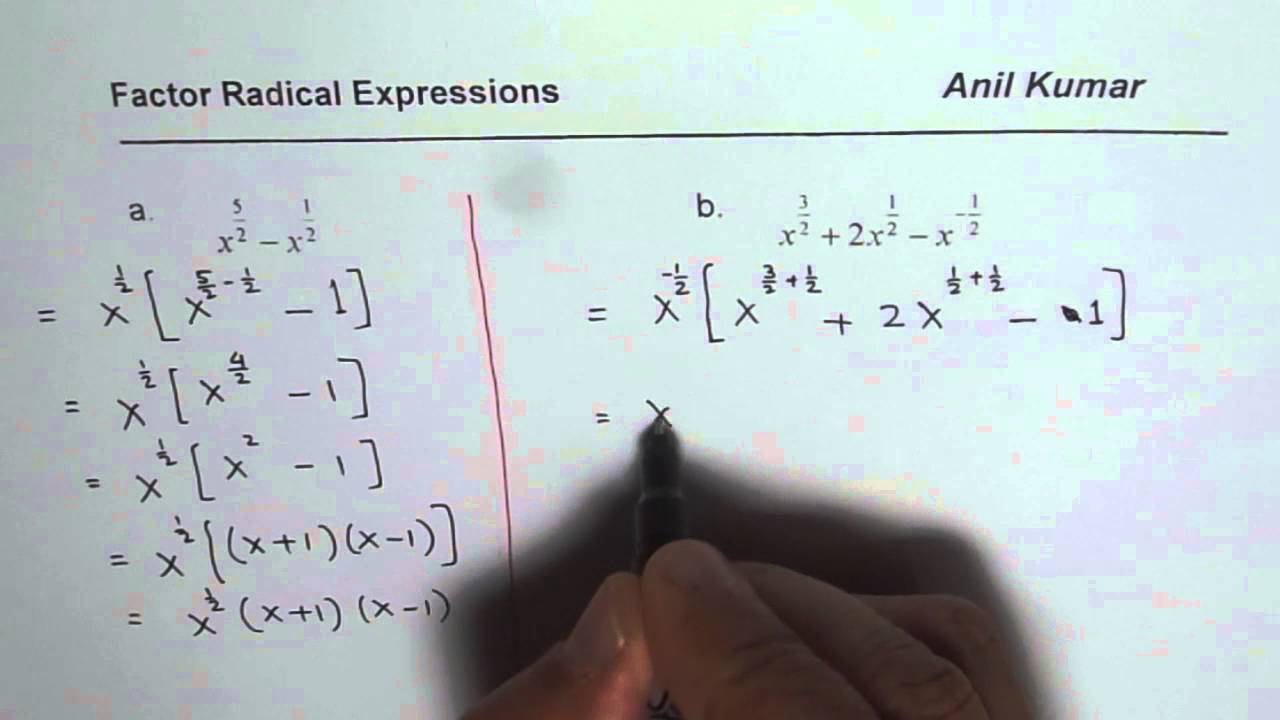 Factor Radical Expressions with Negative Exponents For Grade 11 and 12 ...