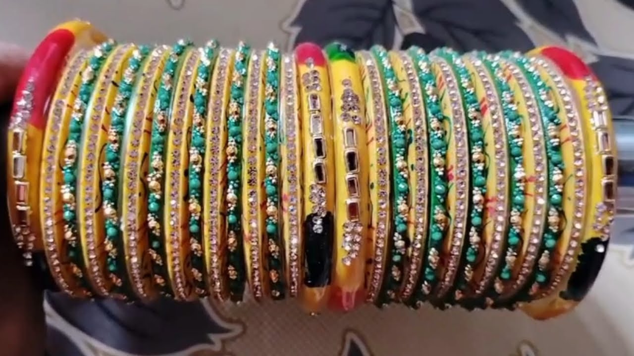 Beautiful yellow and Green Colour Bangles Set - YouTube