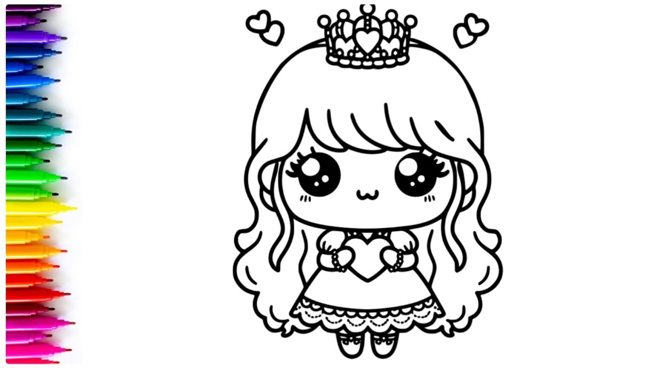 How To Draw Cute Princess With Heart Drawing, Painting & Coloring For ...