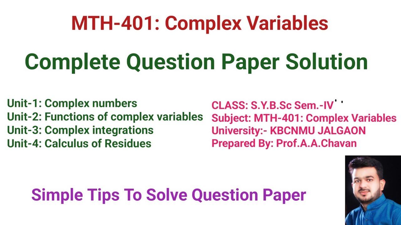 MTH-401 Complex Variables | Complete Question Paper Solution | SYBSc ...