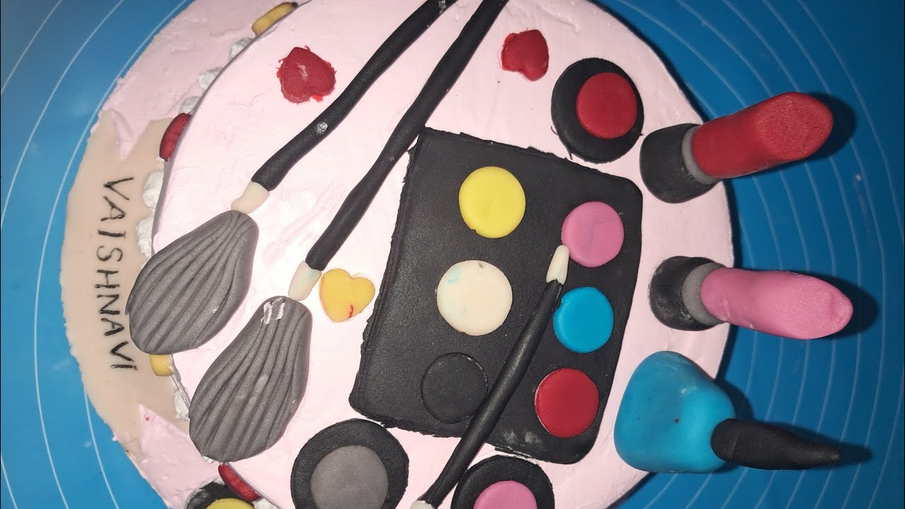 Makeup theme cake making| How to make cake at home - YouTube
