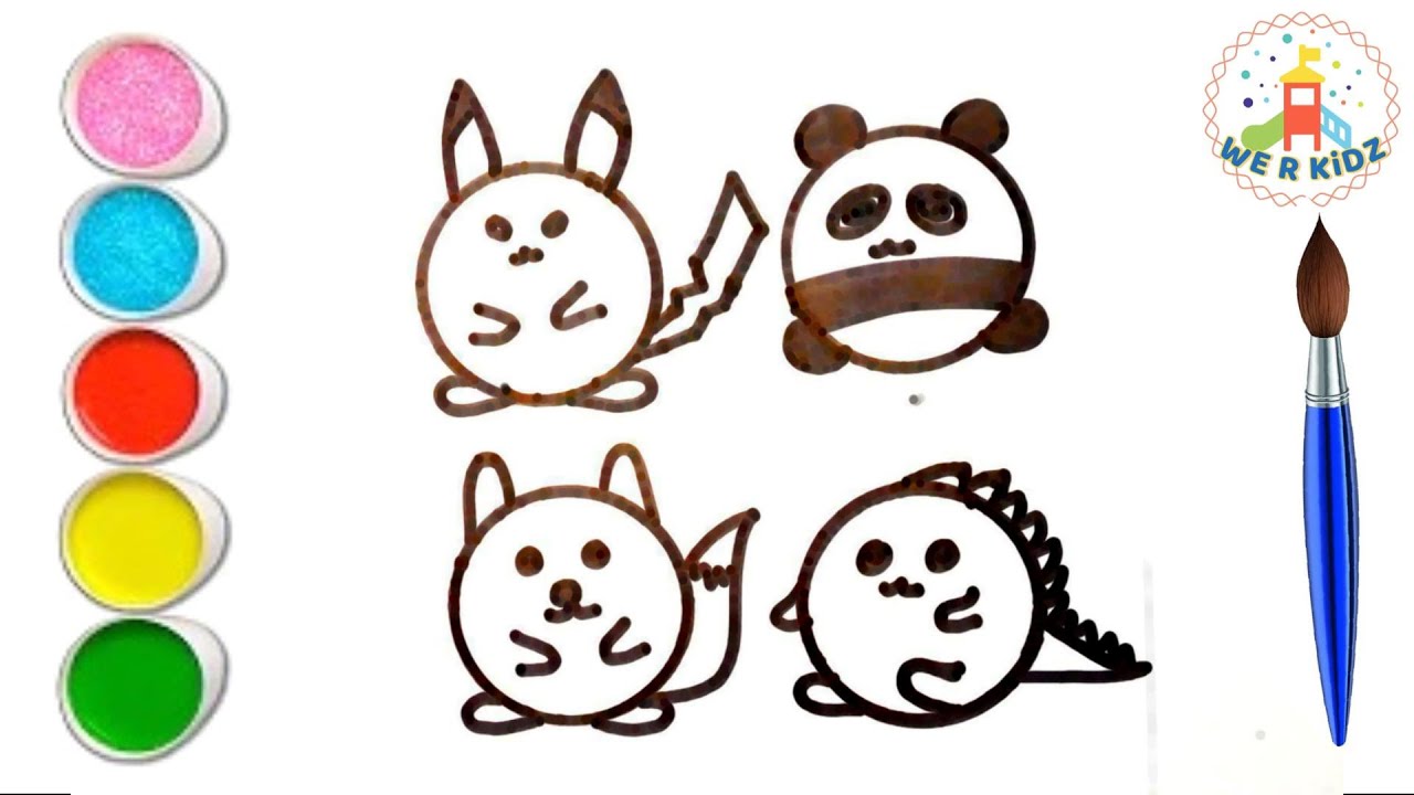Drawing and Coloring Pokemon || How to draw Dinosaur ||Panda||Cat ...