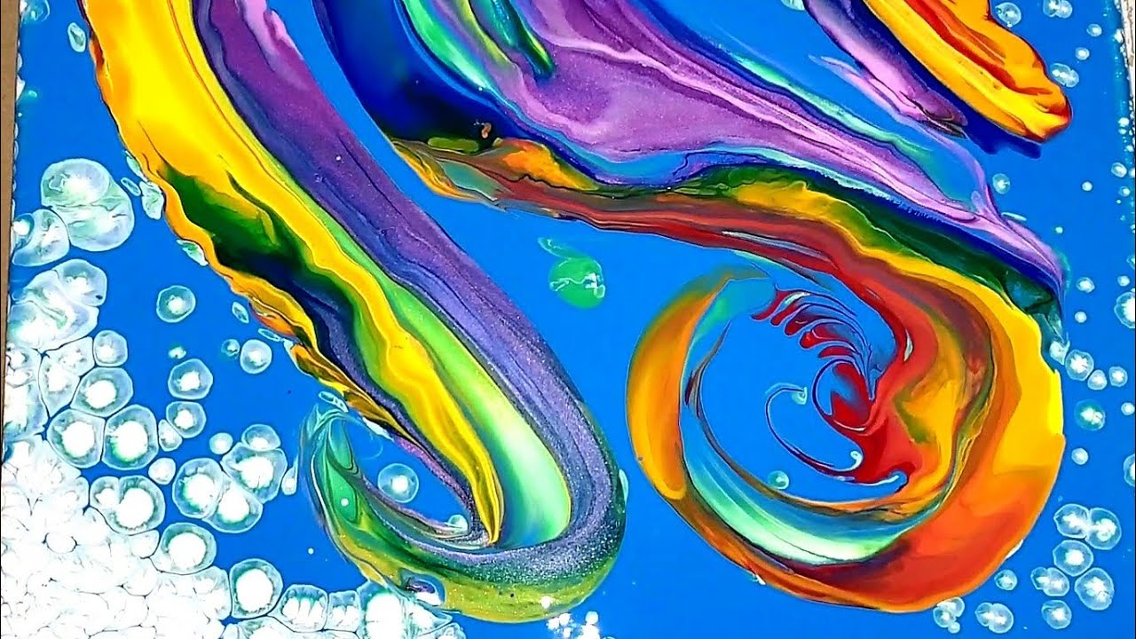 #124. Magical Rainbow Swipe and Pearl Cells Combo~Acrylic Pour Painting ...