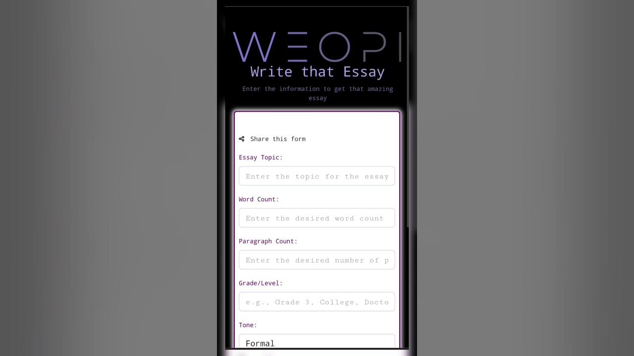 Quality essays at your fingertips with Weopi's AI-powered tool.😎#website #AItutorials - YouTube