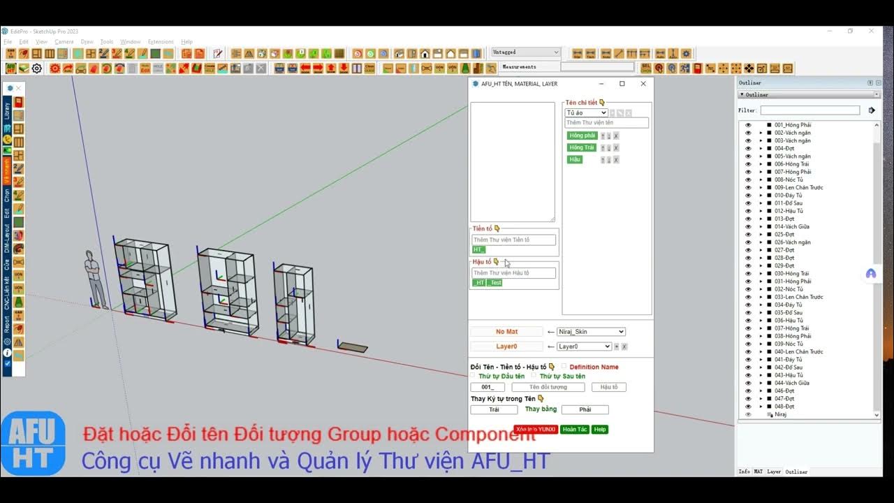 Hướng dẫn thao tác đặt tên và đổi tên group hoặc component dựng hình Nội thất CNC trong Sketchup ...