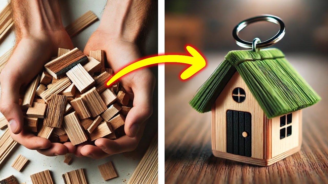 DIY Wooden Keychain 🏠 | Mini House Keychain Making | Best Out of Waste ...