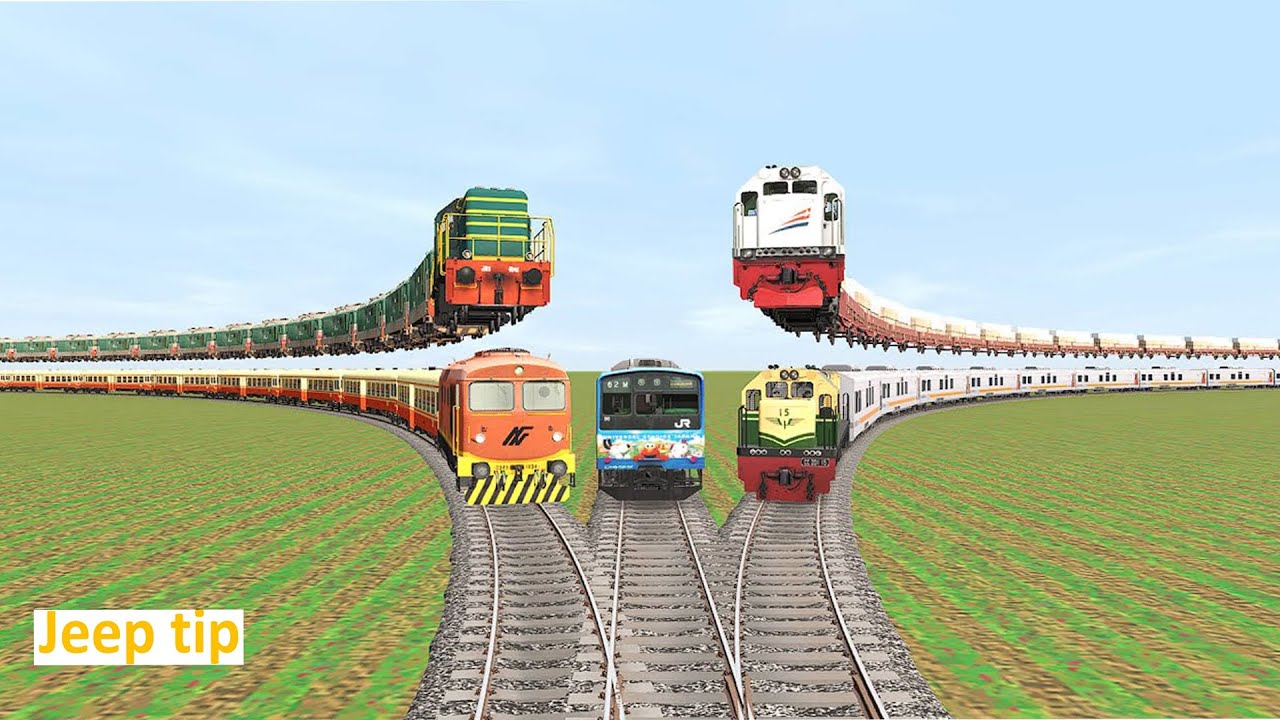 flying train in the sky !!! the train fly green ground & over the five ...