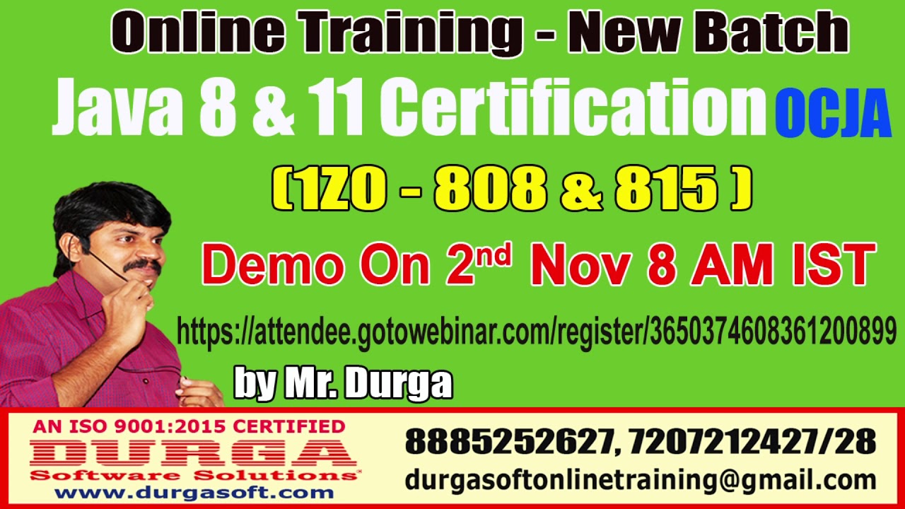 Java Certification 8 & 11 OCJA (1Z0 - 808 & 815 ) Online Training On 2nd Nov @ 8 AM by Durga sir ...
