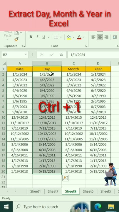 how extract day month and year from date in excel 💯 #excel #shorts #exceltips #shortsfeed - YouTube