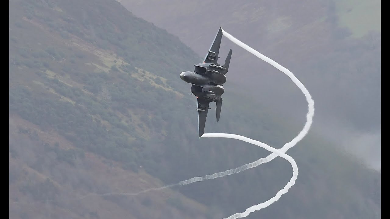 3 USAF F-15 Strike Eagle in the Mach loop Low Level Flying Seymour ...