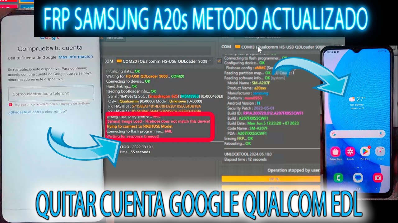 FRP SAMSUNG A20s QUITAR CUENTA GOOGLE METODO ACTUALIZADO UNLOCKTOOL ...