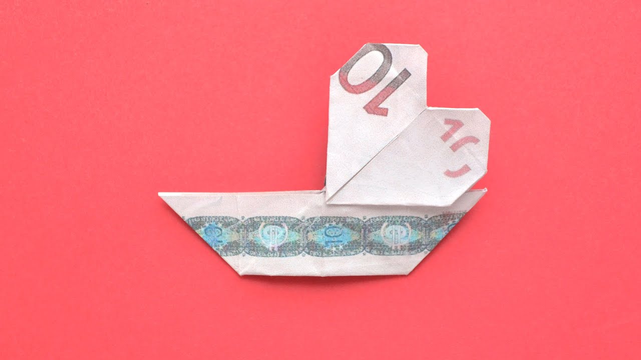 Euro HERZ IN BOOT Origami Geldgeschenk GELD FALTEN | Money HEART IN ...