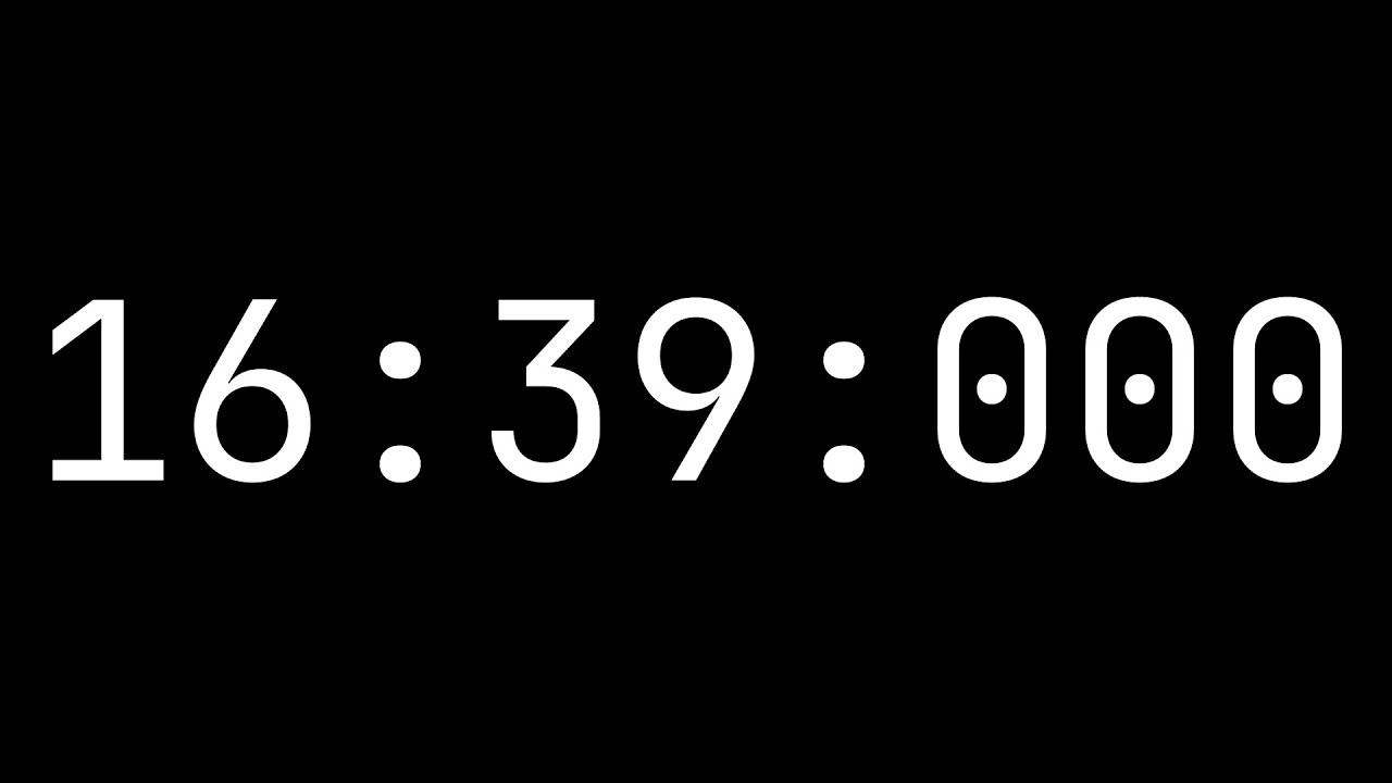 Countdown timer 16 minutes, 39 seconds [16:39:000] - White on black ...