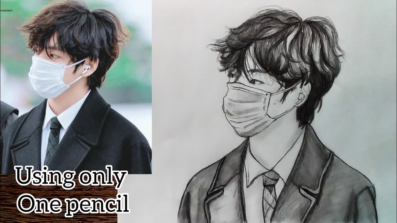 How to Draw BTS V || Using only one Pencil || Step by Step - YouTube