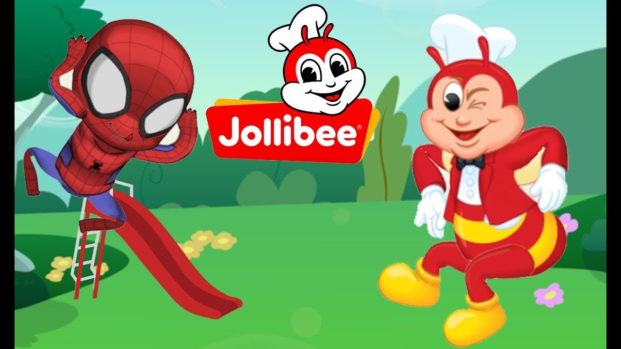 Jollibee and Spiderman Cartoons Funny Stories Playground Park Slide ...