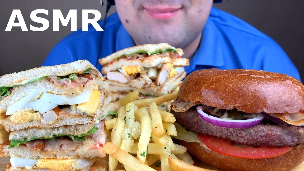 ASMR SANDWICHES, SANDWICH HAMBURGER & FRIES (BEEF, BACON, FRIED EGGS ...