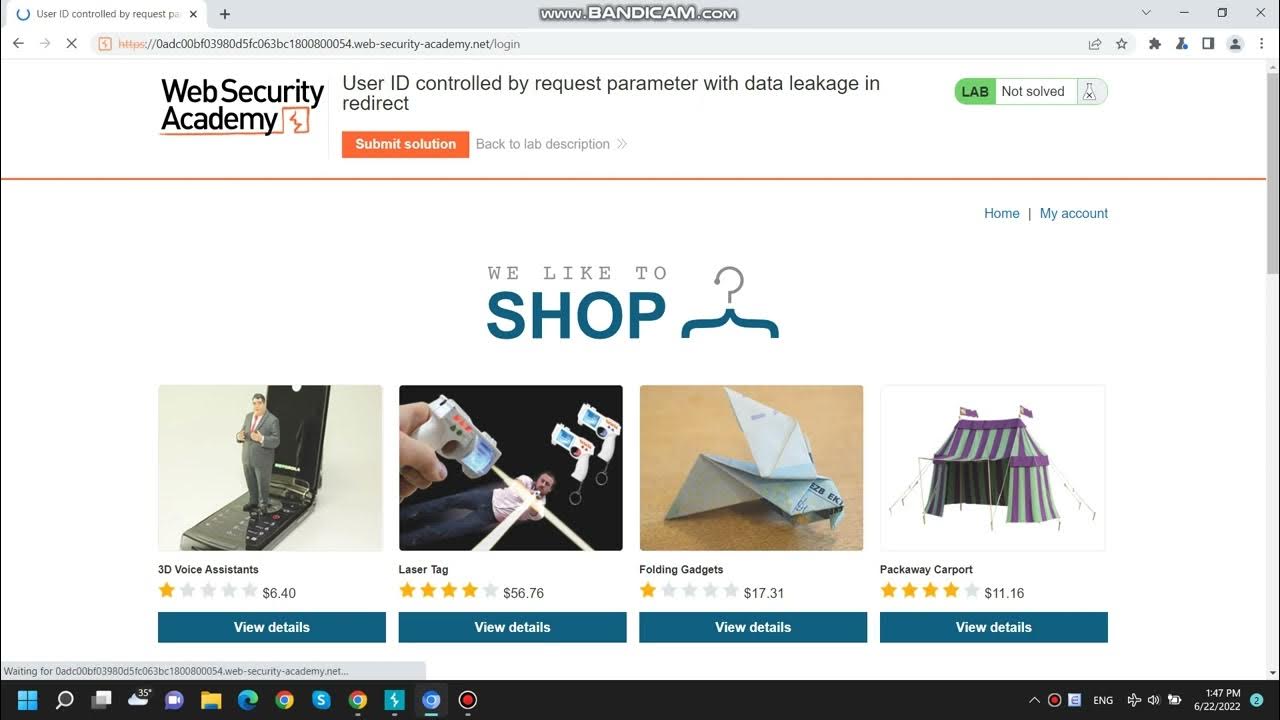 BAC - Lab 7: User ID controlled by request parameter with data leakage in redirect - YouTube