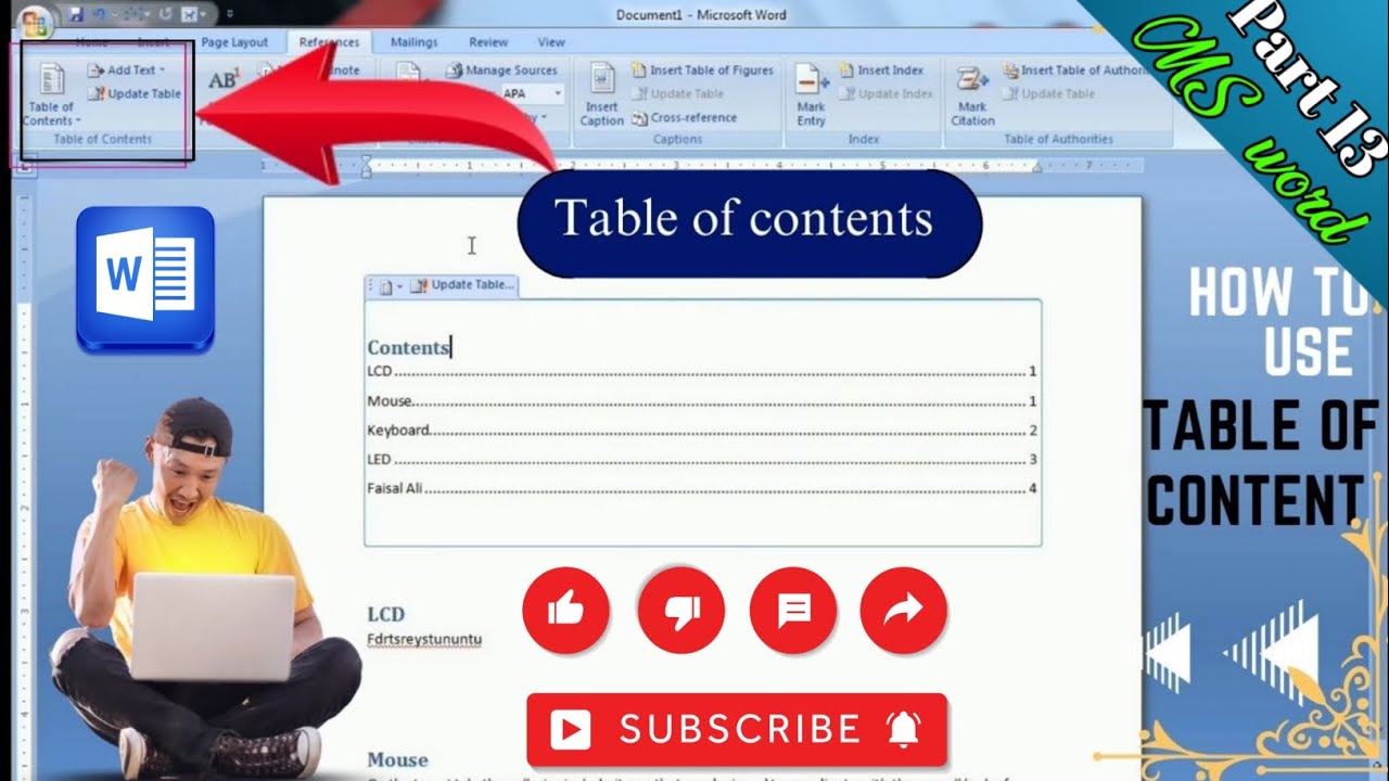 MS WORD||Reference||How to use Table of contents Group in Ms Word ...