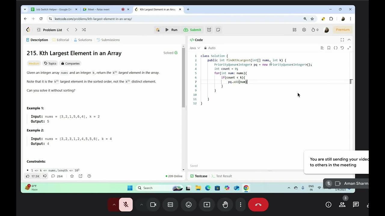 LeetCode 215 kth Largest element in the array - YouTube