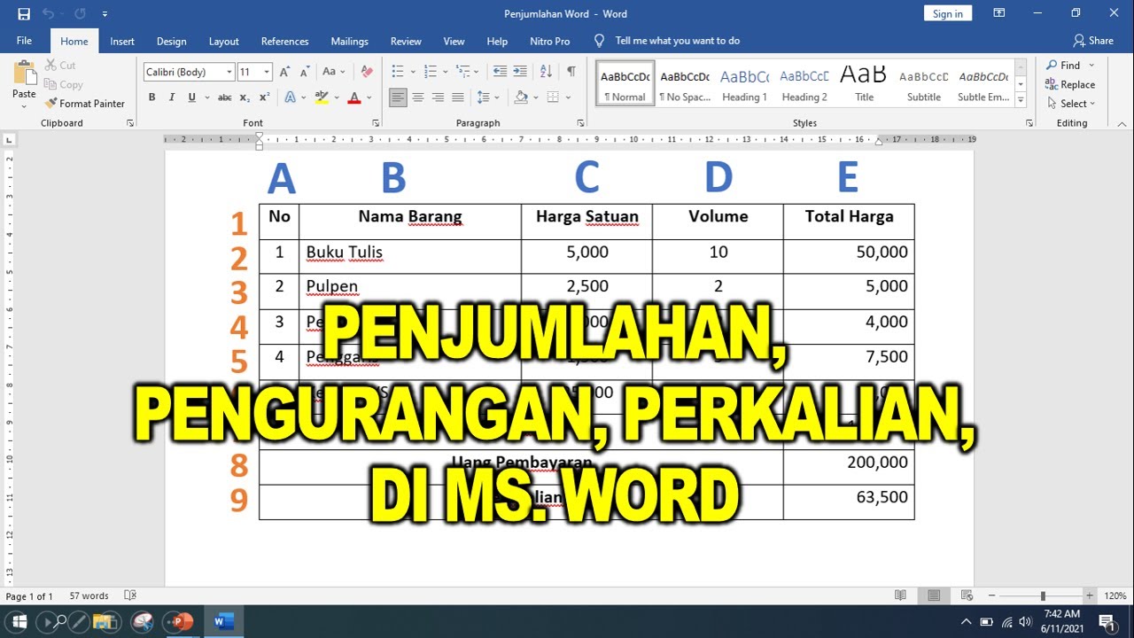 Penjumlahan, Pengurangan, Perkalian di Ms. Word - YouTube