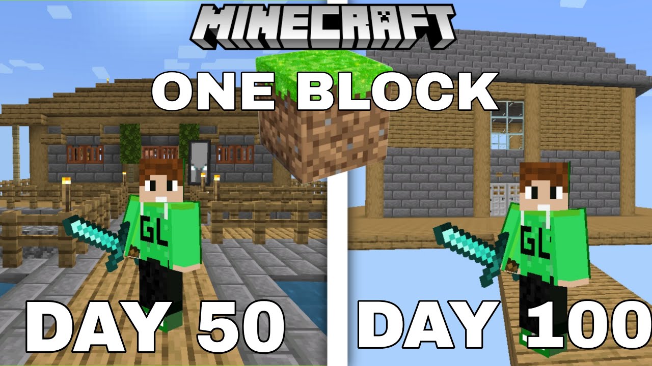 Surviving 50 To 100 Days On Minecraft One Block - YouTube