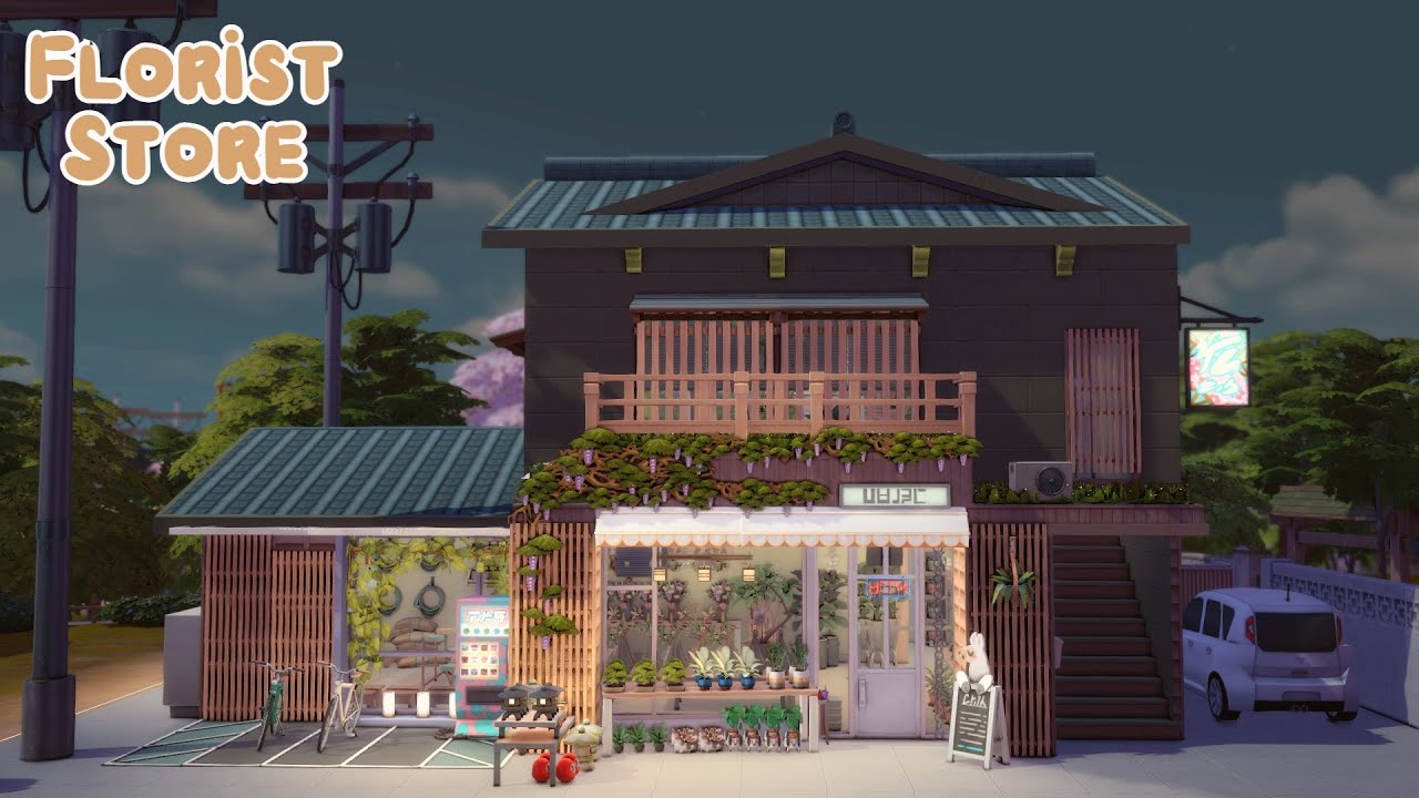 Florist Store + Studio Apartment Above 🌻🌸 | The Sims 4 | No CC | Stop ...