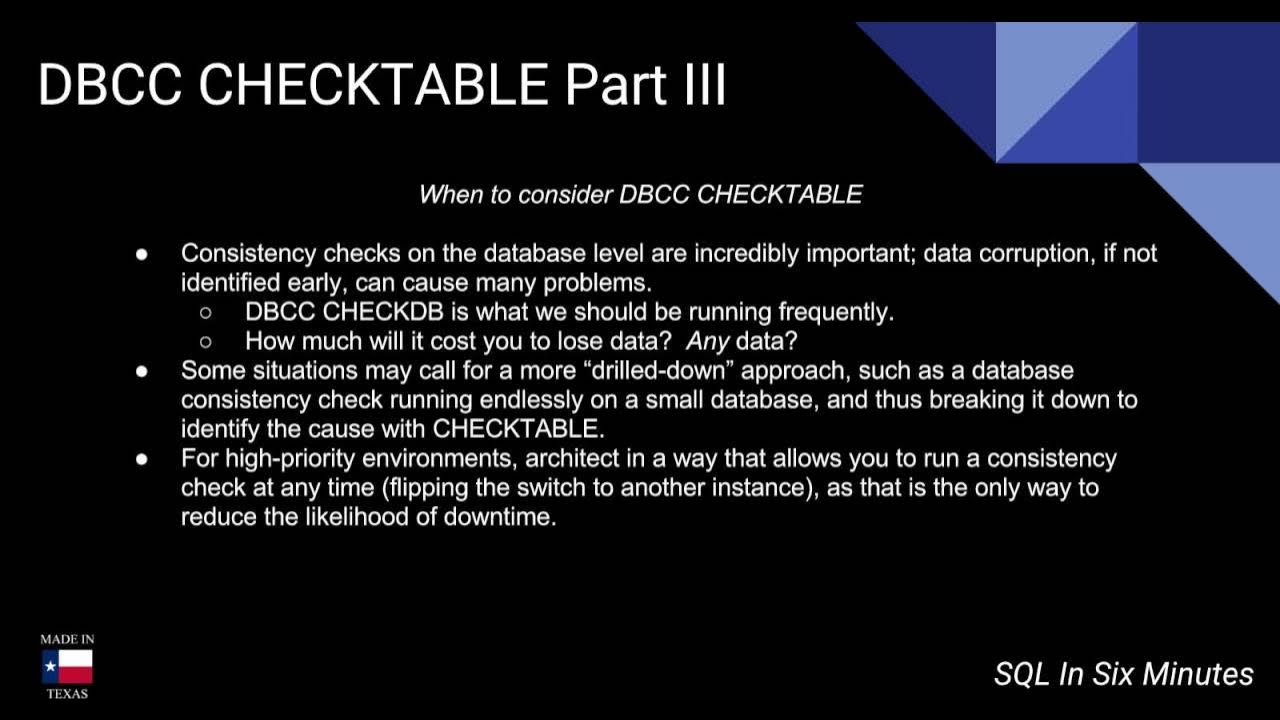TSQL: DBCC CHECKTABLE Part III - YouTube