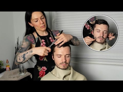 Hairdresser Cuts Hair & Relaxing Beard Treatment *ASMR Hairstylist*
