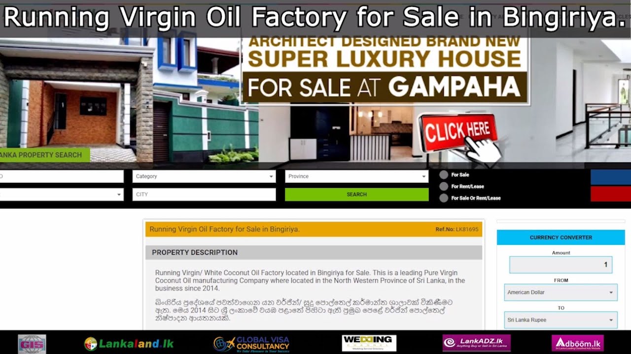 Running Virgin Oil Factory for Sale in Bingiriya, Sri Lanka. - YouTube