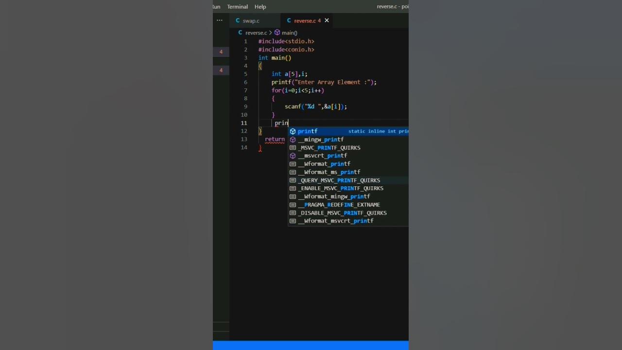 C Program To Reverse An Array Using Loop Shorts Youtube Shorts C Programming Youtube