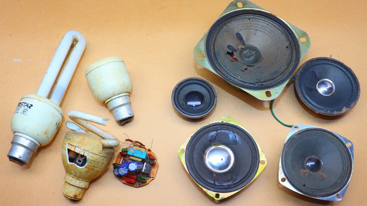 Awesome uses of old speaker and old cfl bulbs - YouTube