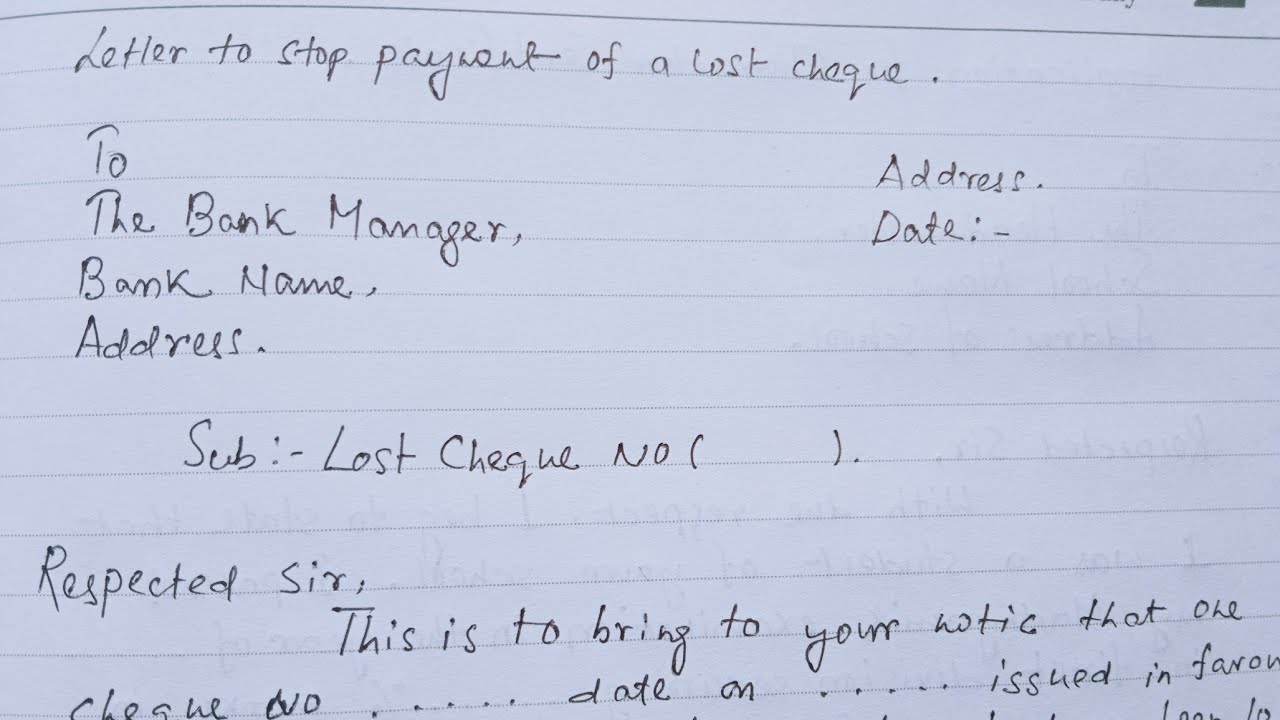 A Letter To Stop Payment Of A Lost Cheque YouTube a-letter-to-stop-payment-of-a-lost-cheque-youtube