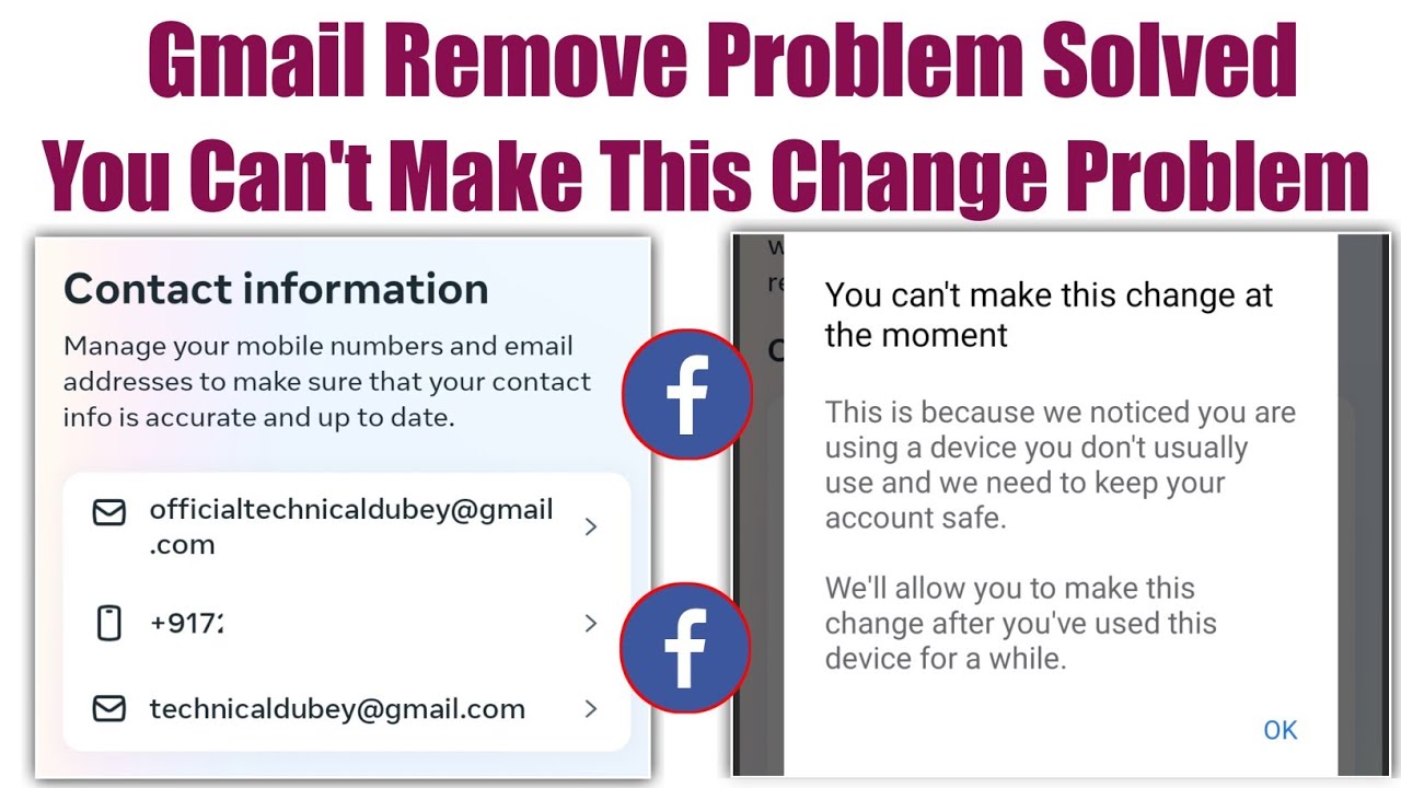 facebook gmail remove problem solved | you cant make this change fb ...