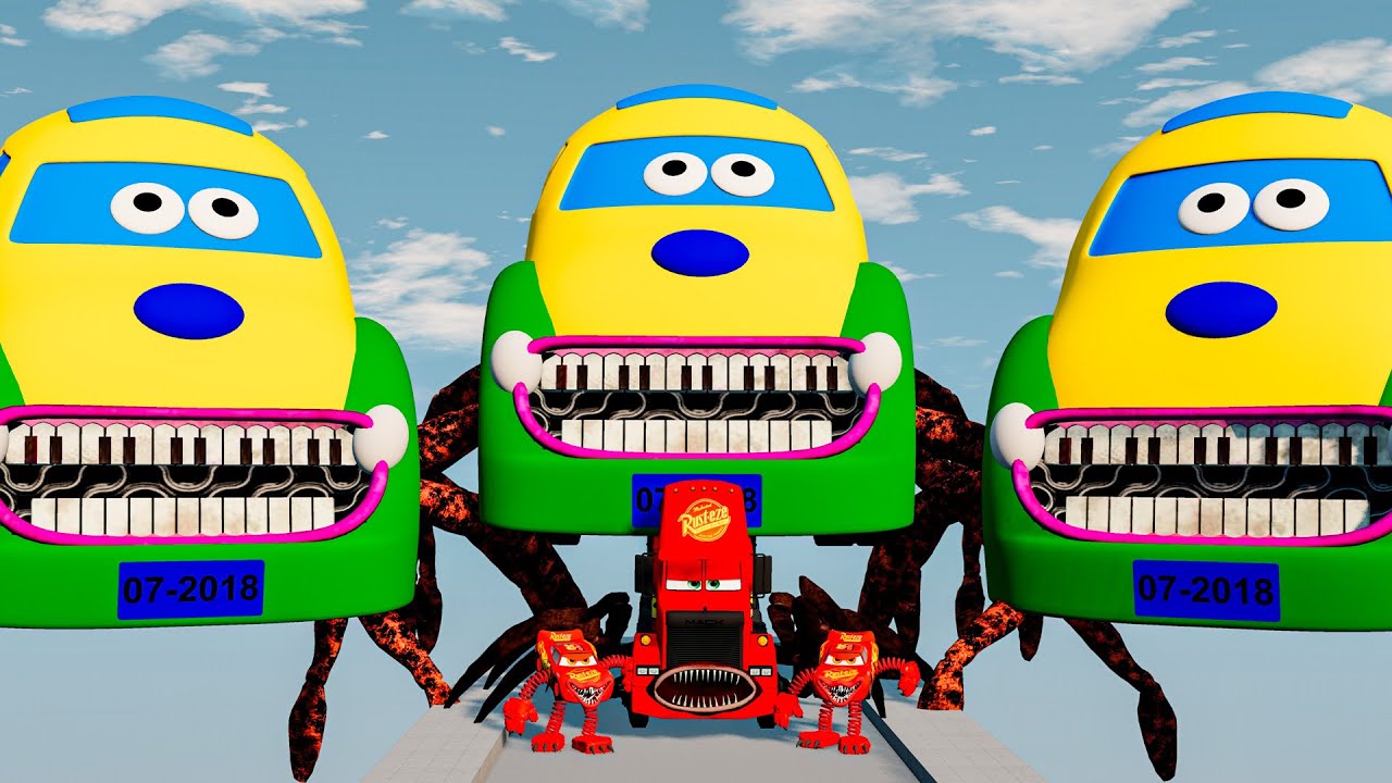 Cars Downhill Mayhem with MONSTERS - NEW CAR MINIONSBRAIN & MCQUEEN ...