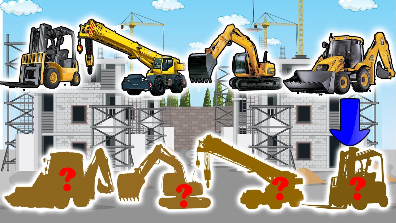Backhoe, Forklift, Bulldozer, Excavater working in construction site ...